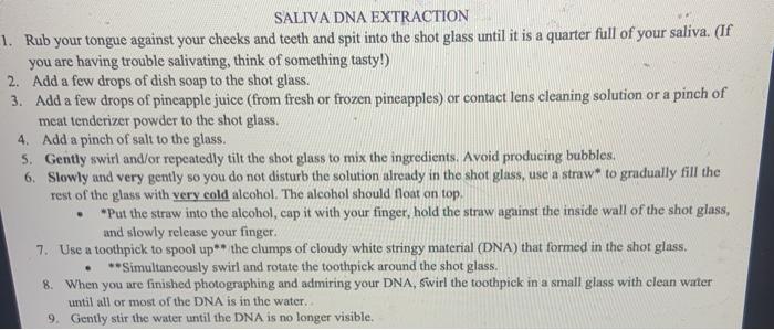 Solved SALIVA DNA EXTRACTION 1. Rub your tongue against your | Chegg.com