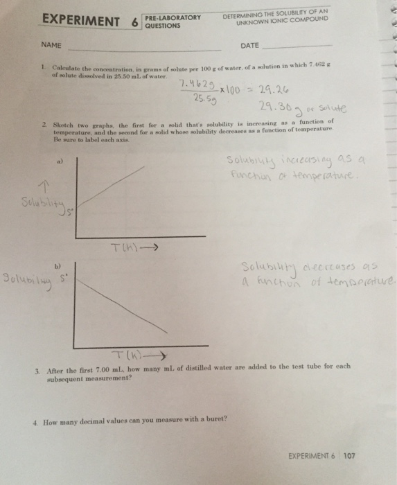 Solved EXPERIMENT 6 PRE-LABORATORY QUESTIONS DETERMINING THE | Chegg.com