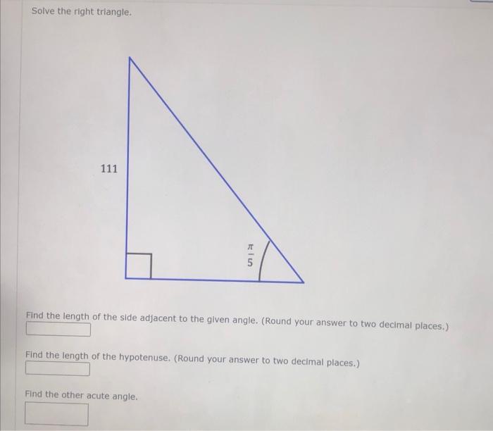Solved Solve the right triangle. Find the lenath of the side | Chegg.com