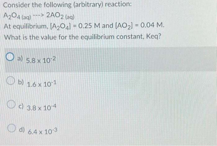Solved Consider the following (arbitrary) reaction: | Chegg.com