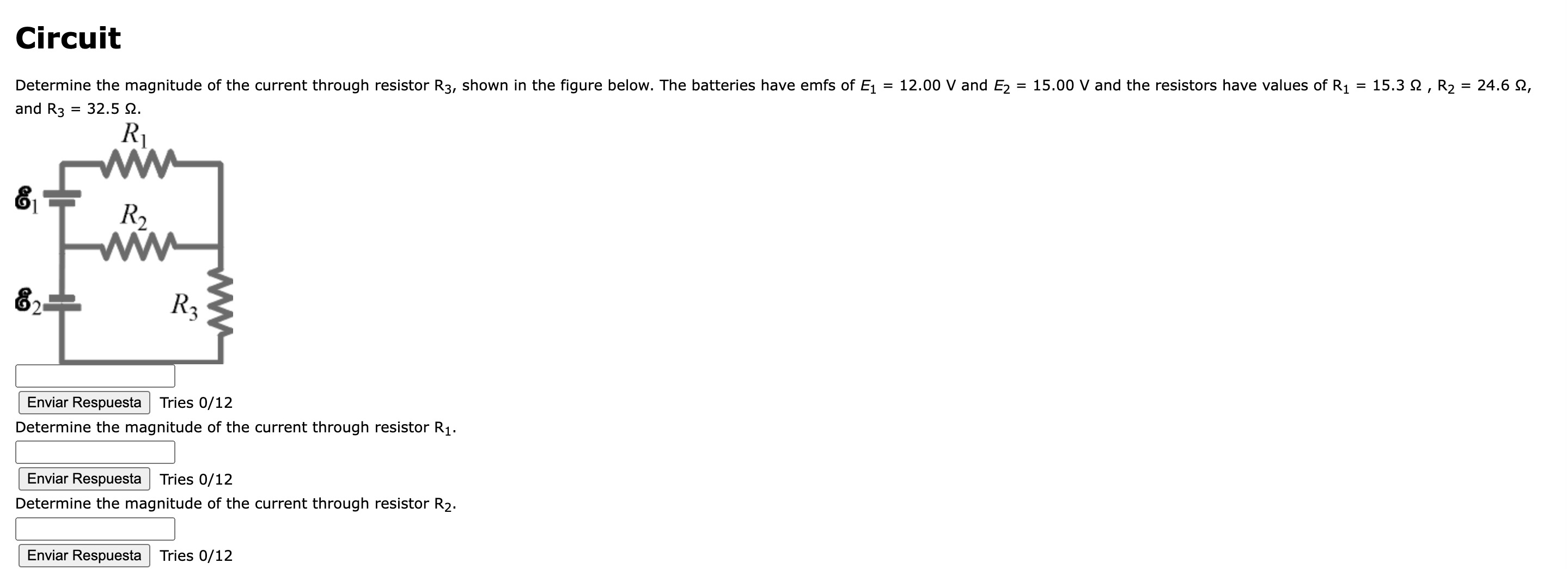 Solved CircuitDetermine the magnitude of the current through | Chegg.com