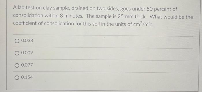 Solved A lab test on clay sample, drained on two sides, goes | Chegg.com