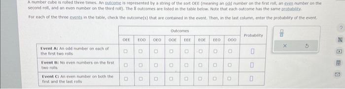 Solved A number cube is rolled three times. An outcome is | Chegg.com
