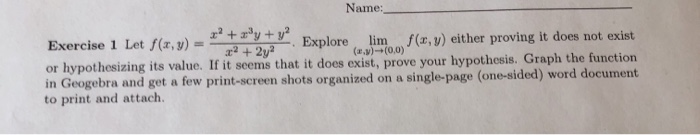 Solved Name: 2? + zdy + y2 E Exercise 1 Let f(x,y) = | Chegg.com