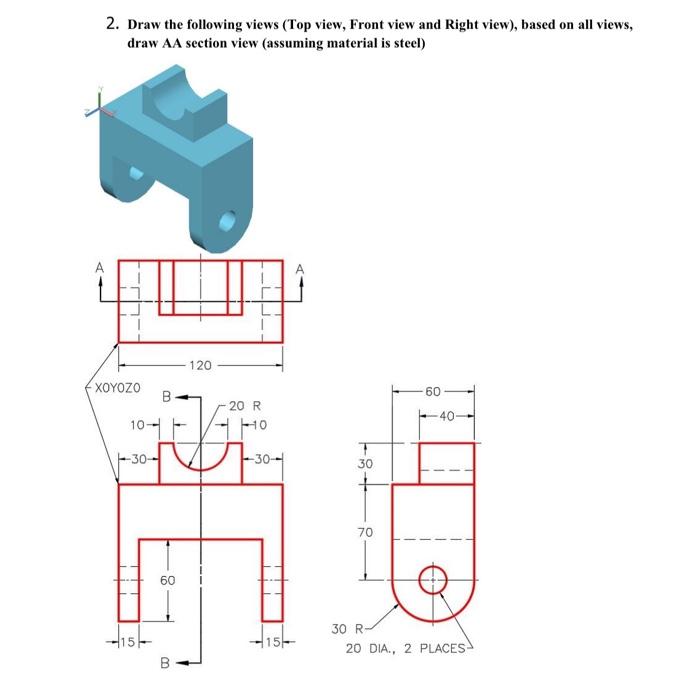 Solved AUTOCAD: Draw the following views (Top view, Front | Chegg.com