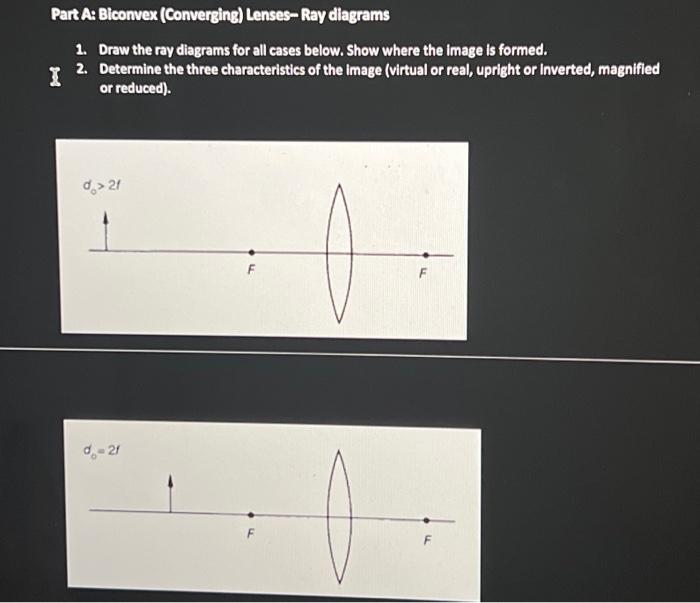 Solved Part A: Biconvex (Converging) Lenses-Ray diagrams 1. | Chegg.com