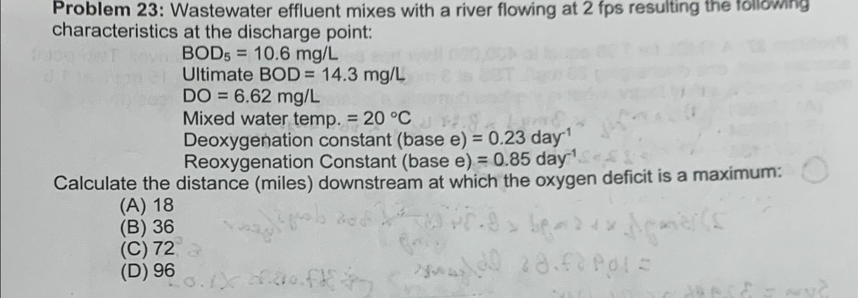 Solved Problem 23: Wastewater effluent mixes with a river | Chegg.com