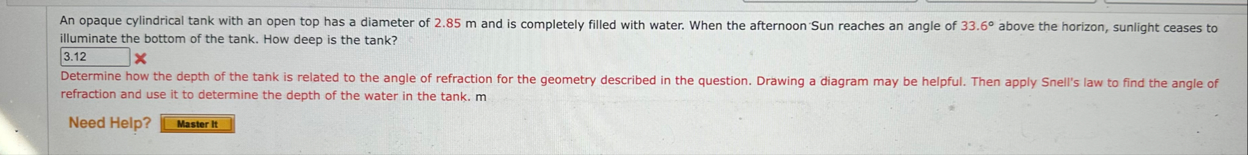 Solved illuminate the bottom of the tank. How deep is the | Chegg.com