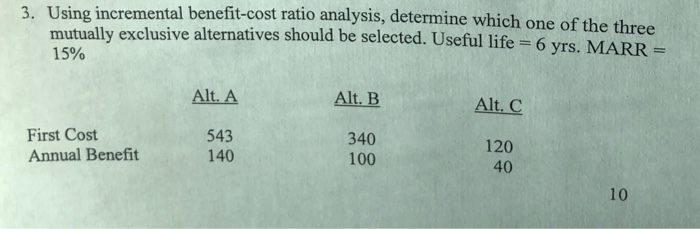 Solved 3. Using incremental benefit-cost ratio analysis, | Chegg.com