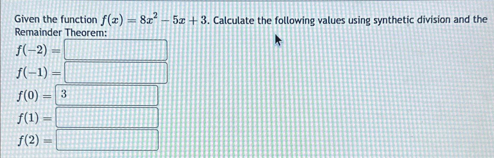 Solved Given the function f(x)=8x2-5x+3. ﻿Calculate the | Chegg.com