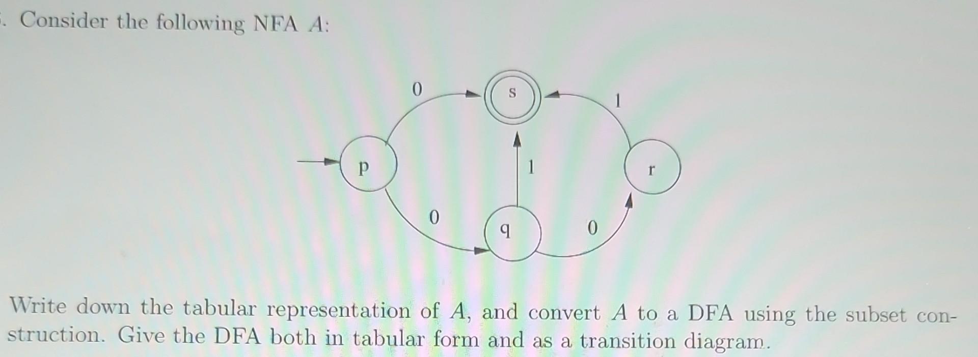 Solved Consider the following NFA A : Write down the tabular | Chegg.com