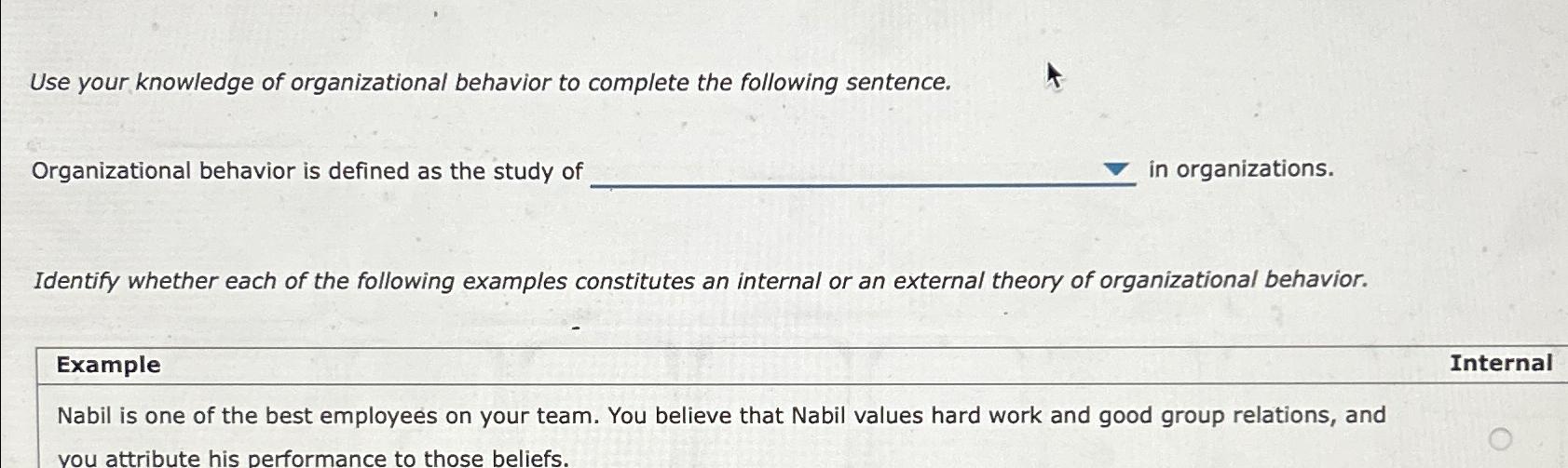 Solved Use your knowledge of organizational behavior to | Chegg.com