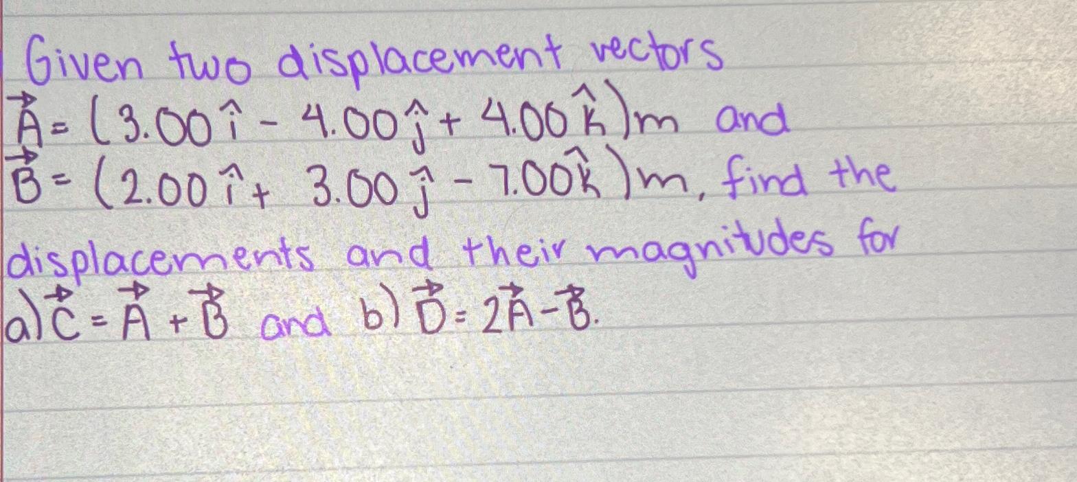 Solved Given two displacement vectors | Chegg.com