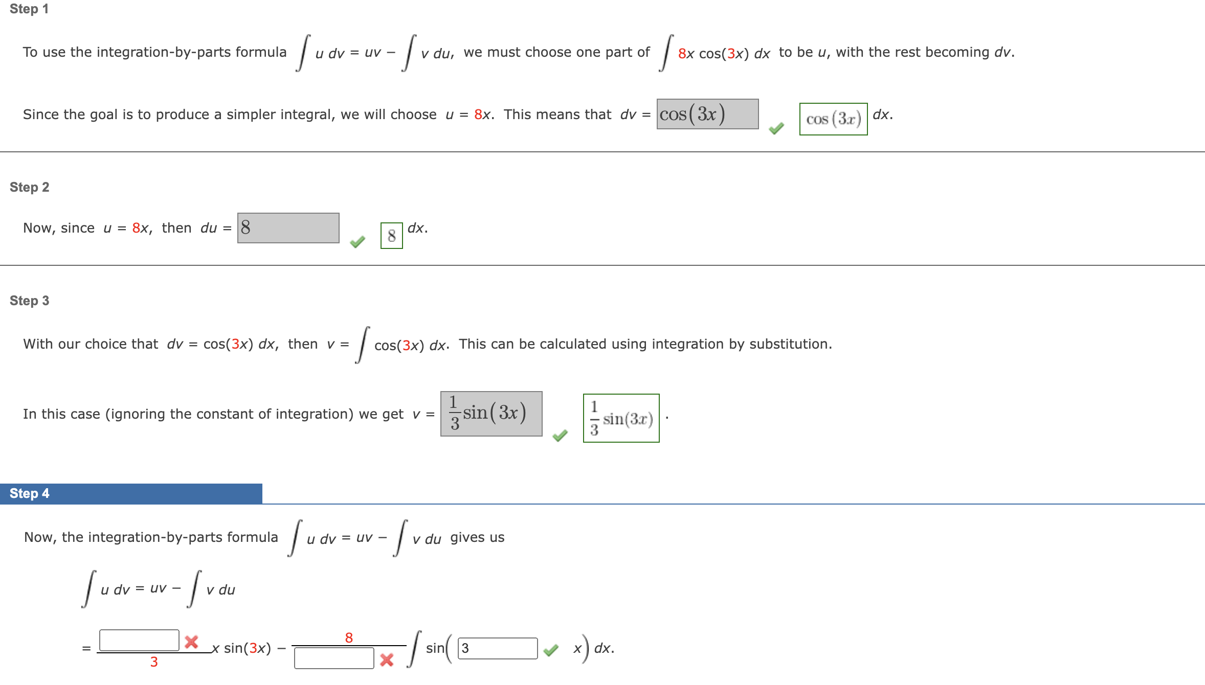 Solved Step 4Now, the integration-by-parts formula | Chegg.com