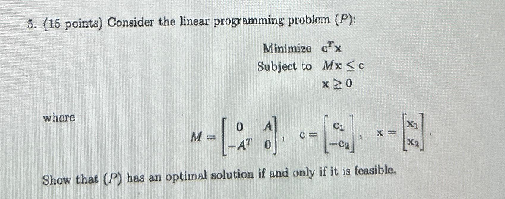 Solved (15 ﻿points) ﻿Consider the linear programming problem | Chegg.com