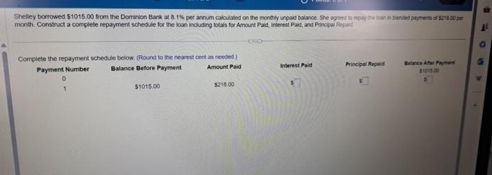 Solved month. Construct a complete repayment schedule for | Chegg.com