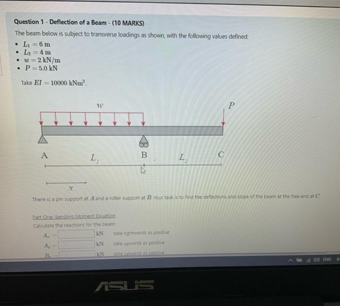 Solved Question 1 - Deflection of a Beam - (10 MARKS) The | Chegg.com