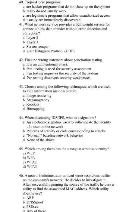 Solved 40. Trojan-Horse programs: a. are hacker programs | Chegg.com