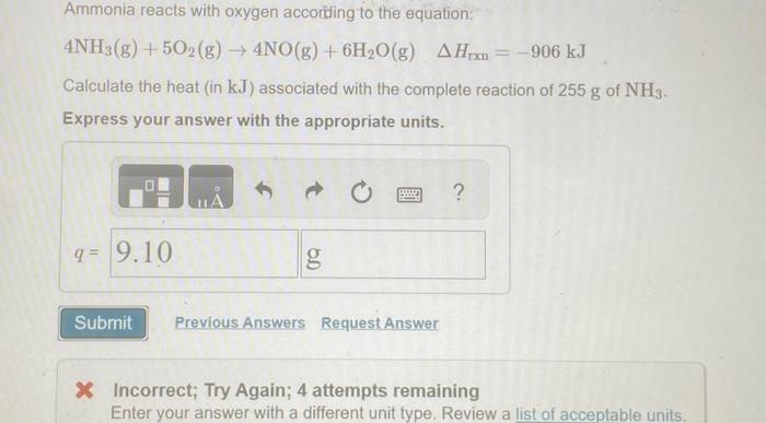Solved Ammonia reacts with oxygen according to the equation: | Chegg.com