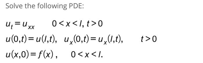 Solved Solve the following PDE: ut = Uxx 0 0 u(0,t)= u(1,t), | Chegg.com