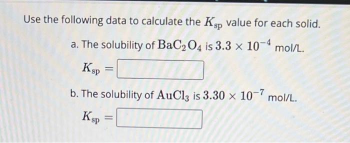Solved Use the following data to calculate the Ksp value for | Chegg.com