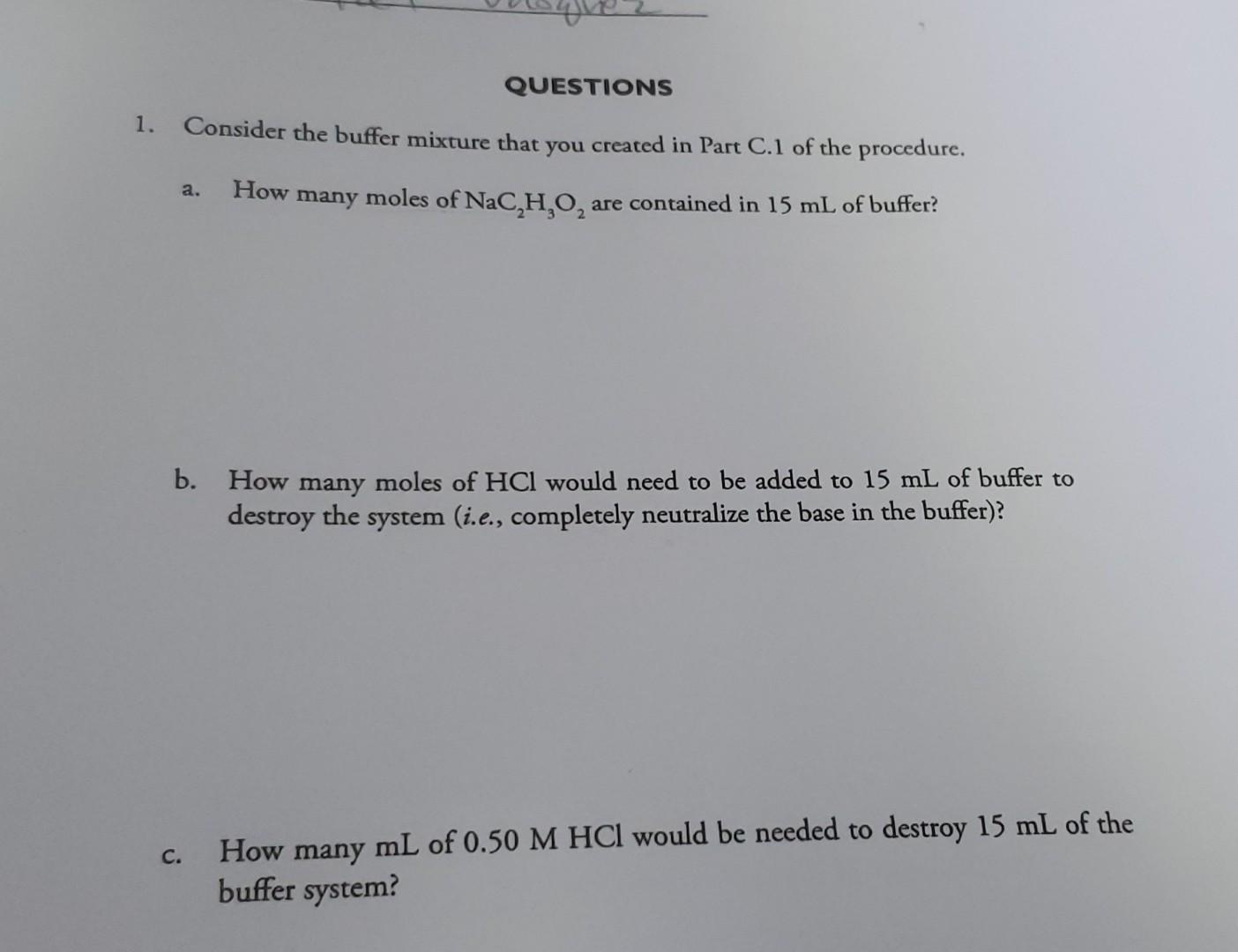 Solved 1. Consider the buffer mixture that you created in | Chegg.com