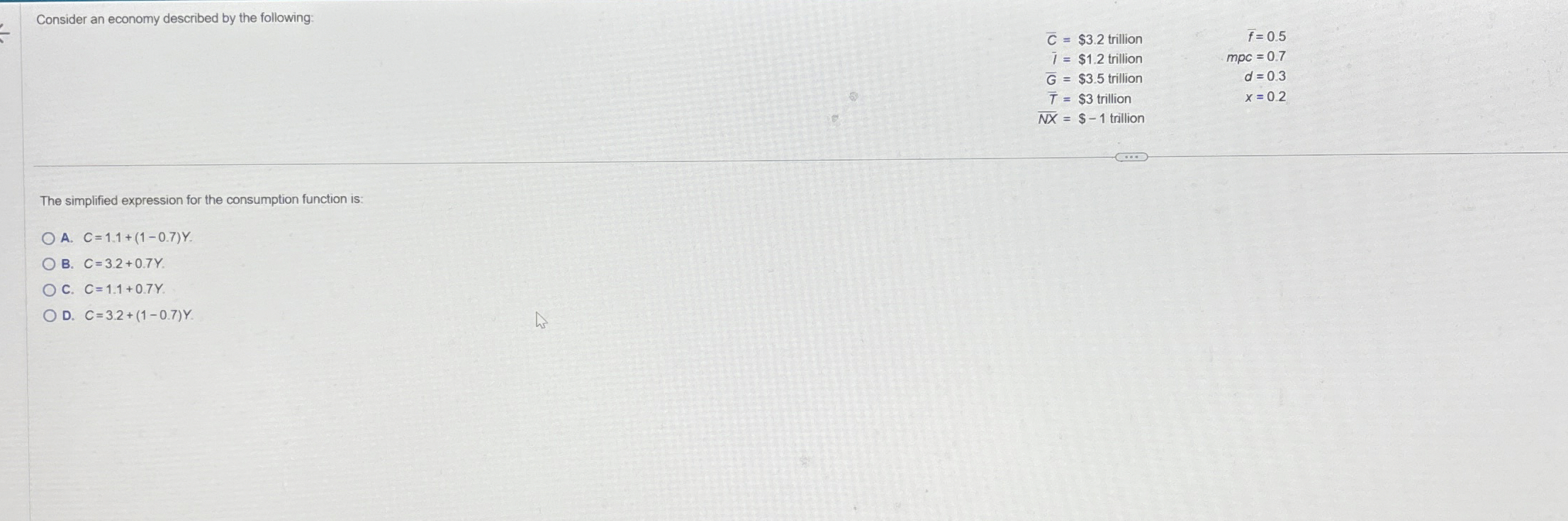 Solved {:[ ﻿bar(f)=0.5],[mpc=0.7],[d=0.3],[x=0.2]:}The | Chegg.com