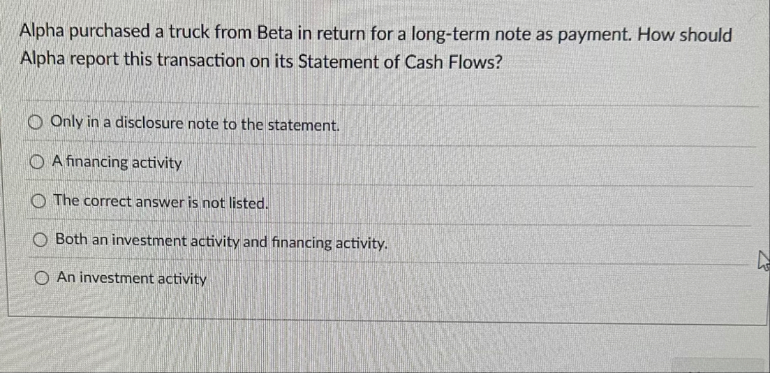 Solved Alpha purchased a truck from Beta in return for a | Chegg.com