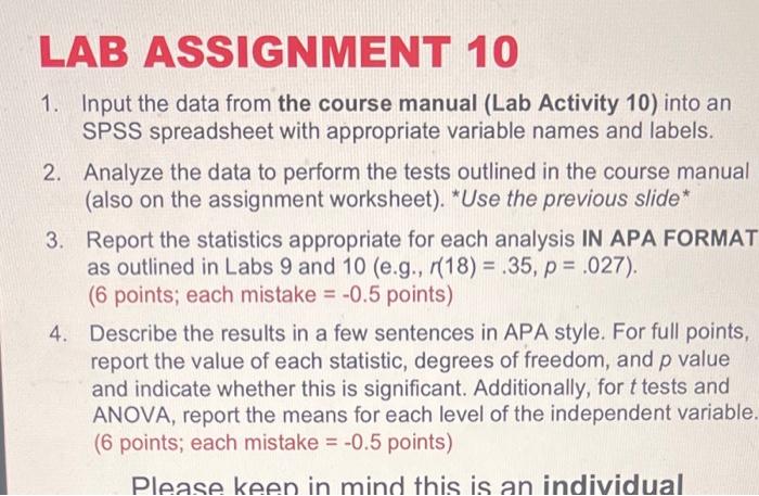 Solved Lab Assignment 10 (individual) Data 1. t tests on | Chegg.com