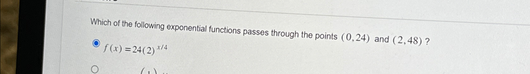Solved Which of the following exponential functions passes | Chegg.com
