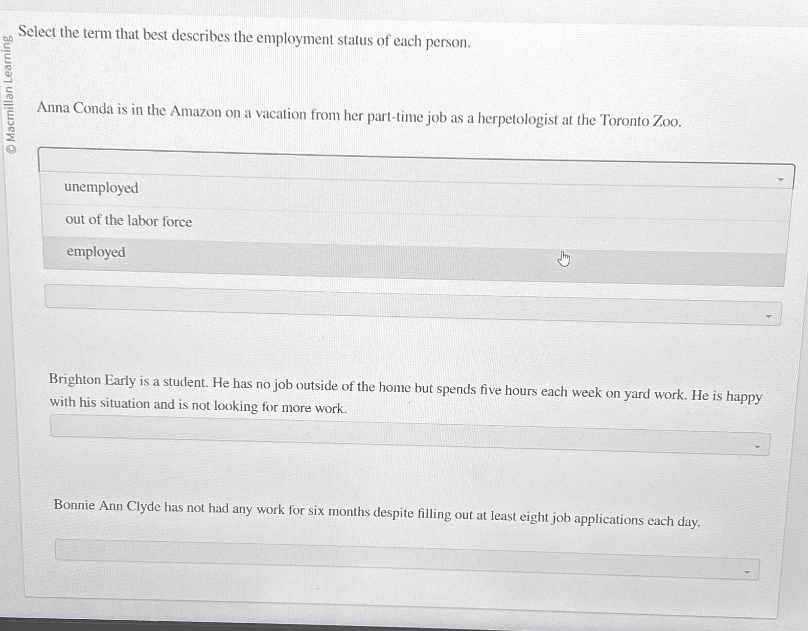 Solved Select the term that best describes the employment | Chegg.com