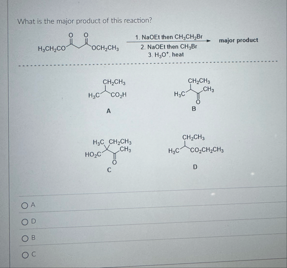 Solved What is the major product of this reaction?NaOEt then | Chegg.com