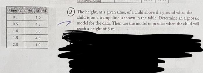 Solved 2) The height, at a given time, of a child above the | Chegg.com