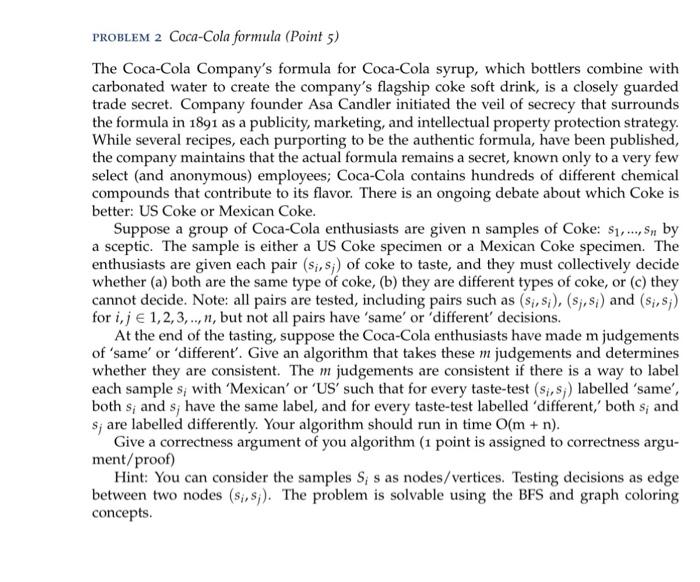 Solved PROBLEM 2 Coca-Cola formula (Point 5) The Coca-Cola | Chegg.com