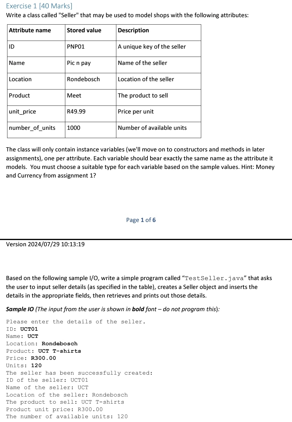 Solved Exercise 1 [40 ﻿Marks]Write a class called "Seller" | Chegg.com