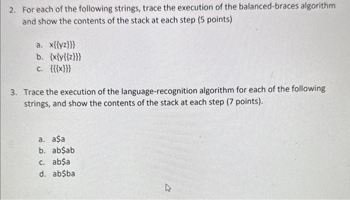 Solved 2. For each of the following strings, trace the | Chegg.com