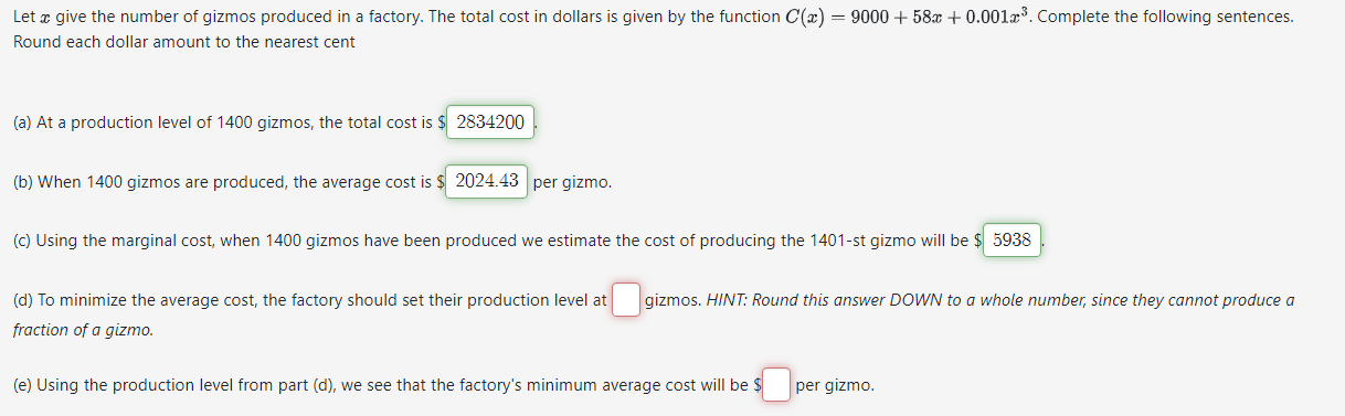 Solved Let x ﻿give the number of gizmos produced in a | Chegg.com