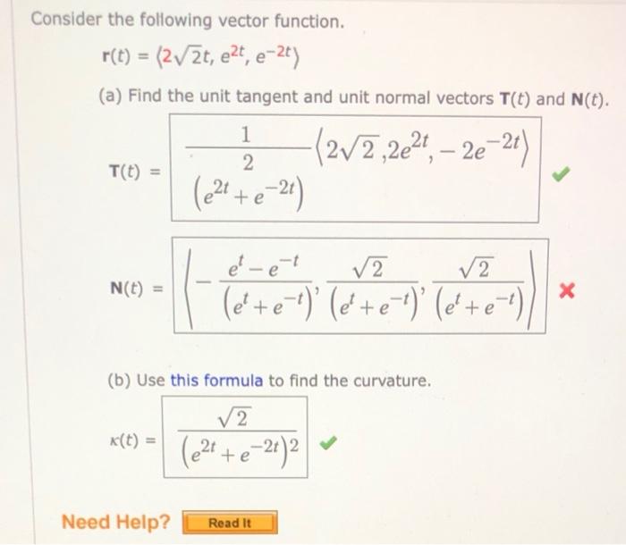 Solved Consider the following vector function. r(t) = (2/2t, | Chegg.com