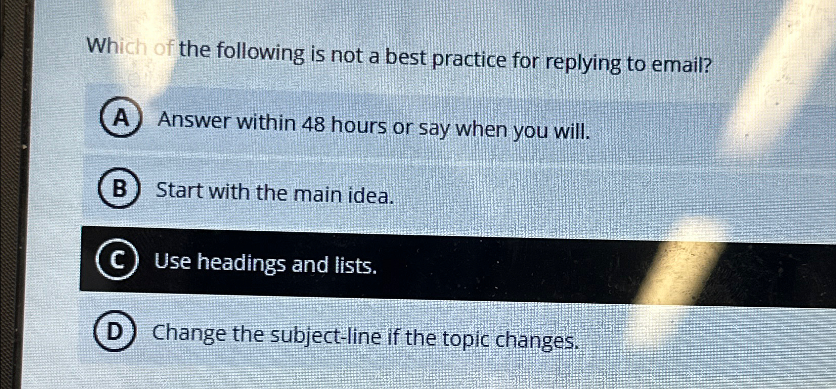 Solved Which of the following is not a best practice for | Chegg.com