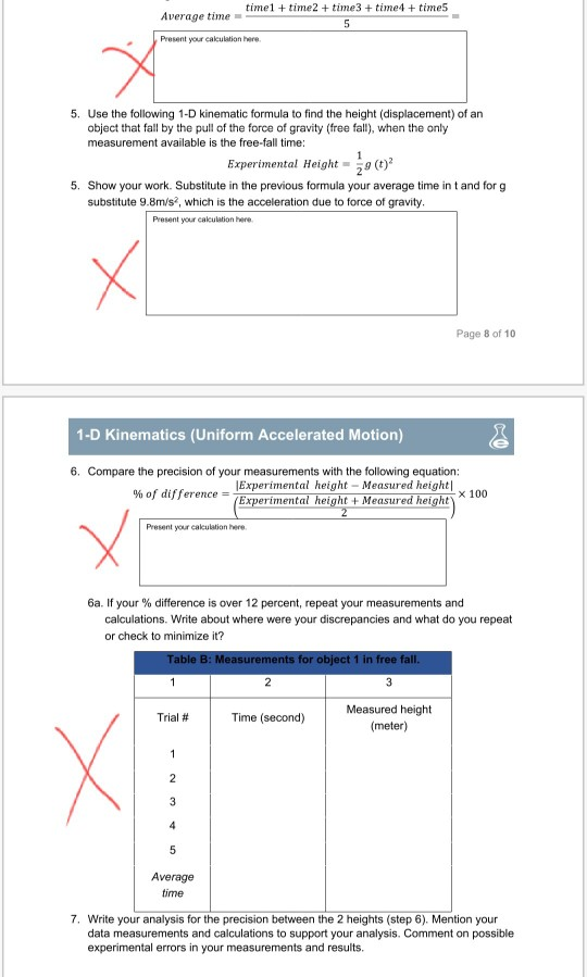 Solved free fall laboratory: an object was dropped 5 times | Chegg.com