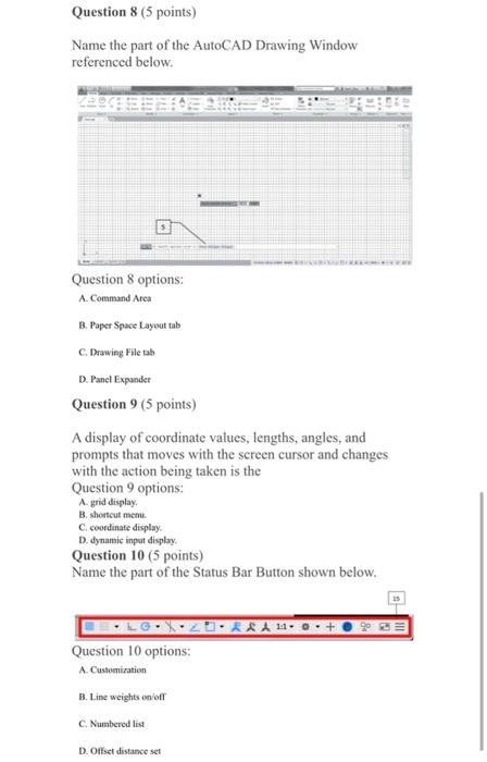 Solved Question 6 (5 points) Name the part of the AutoCAD | Chegg.com