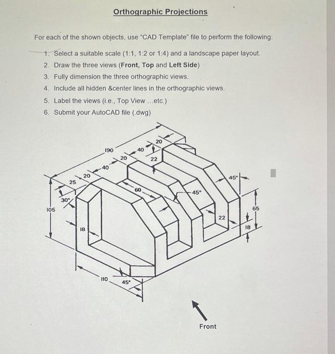 Solved Orthographic Projections For each of the shown | Chegg.com