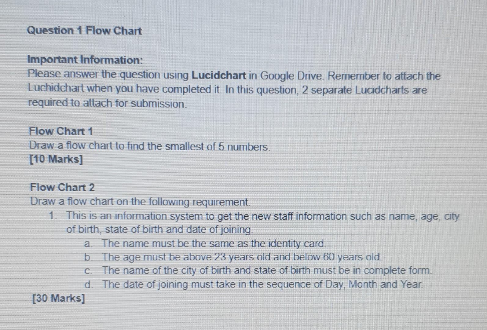 Solved Question 1 Flow Chart Important Information: Please | Chegg.com