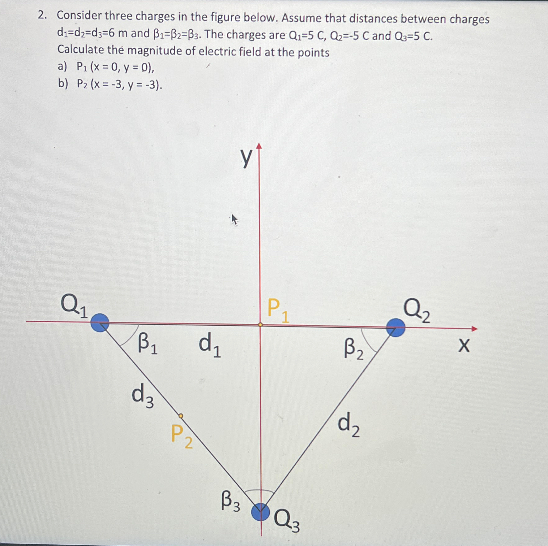 Solved Consider three charges in the figure below. Assume | Chegg.com
