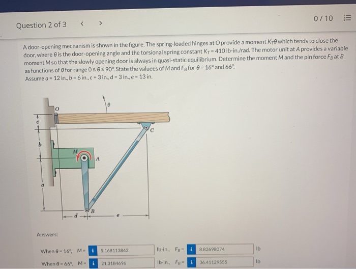 Solved 0/10 Question 2 of 3 A door-opening mechanism is | Chegg.com