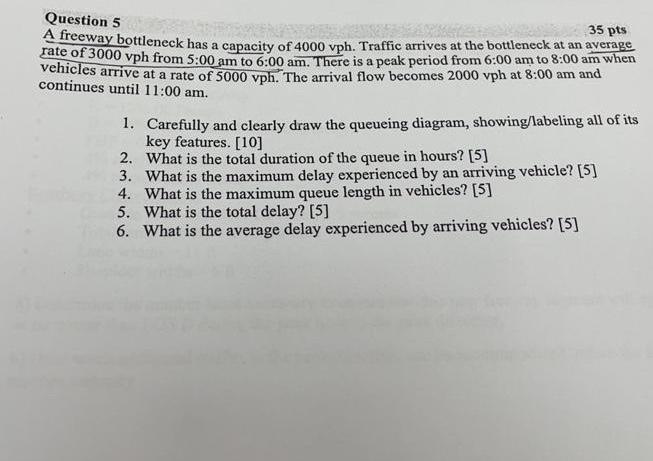 Solved Question 5 A freeway bottleneck has a capacity of | Chegg.com