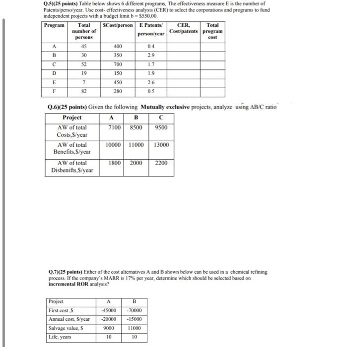 Solved Q.1) (25 points) Three mutually exclusive | Chegg.com