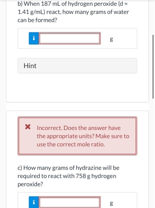 Solved Hydrazine (N2H4) and hydrogen peroxide (H2O2) have | Chegg.com