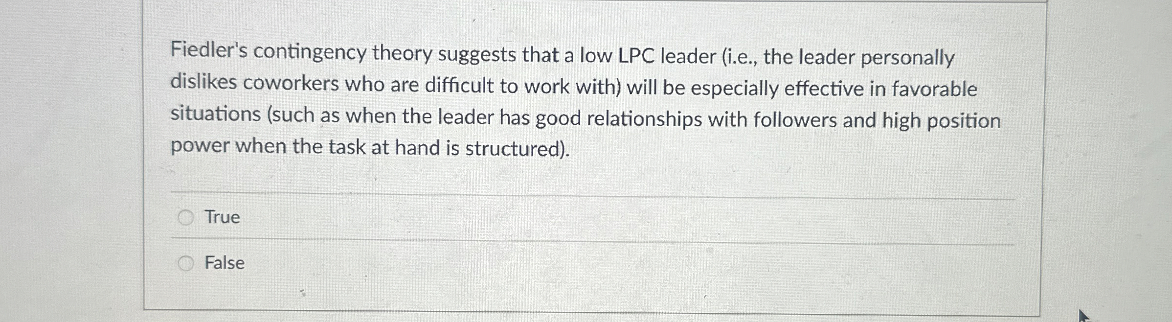 Solved Fiedler's contingency theory suggests that a low LPC | Chegg.com