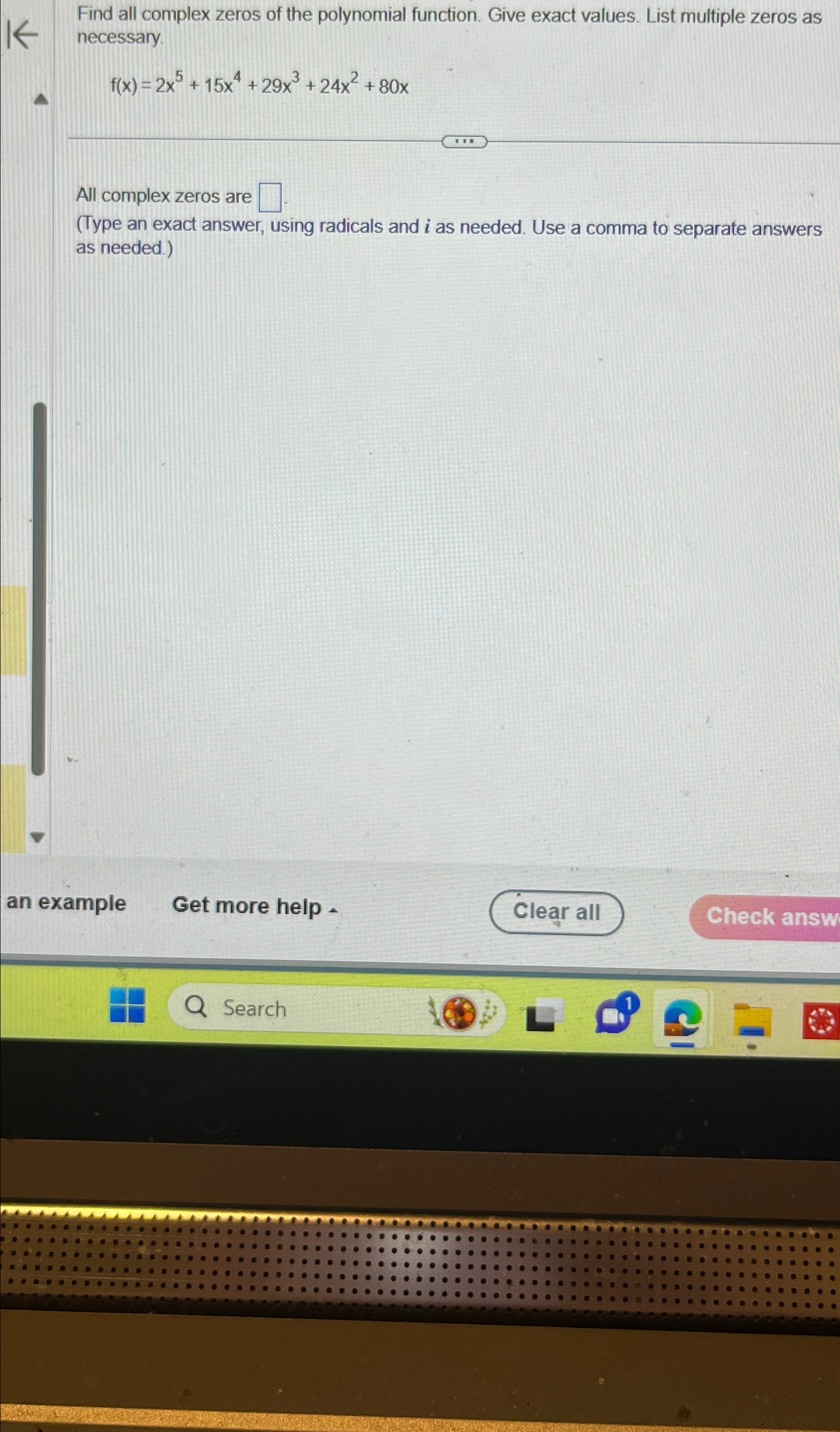 Solved Find all complex zeros of the polynomial function. | Chegg.com
